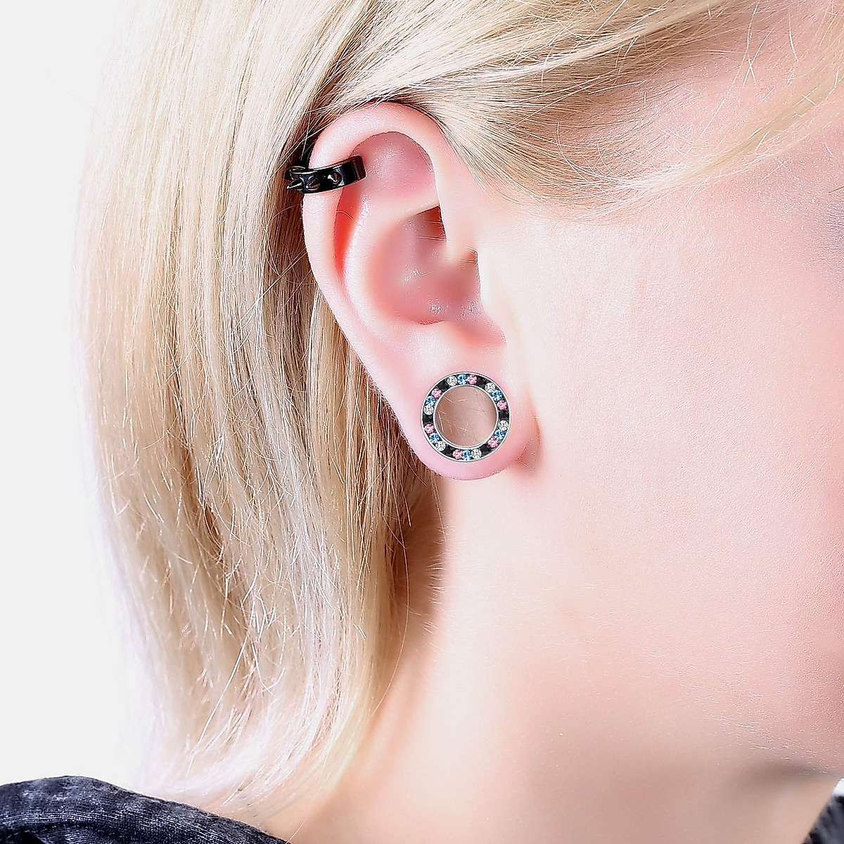 WBRWP Unisex Women and Men 6pcs/3pairs Hollow Zircon Stainless Steel Screw Ear Plugs Tunnels with ZirconEar Plugs Tunnels - Ear Expander - Ear Gauges Stretcher Body Piercing 00g(10mm)