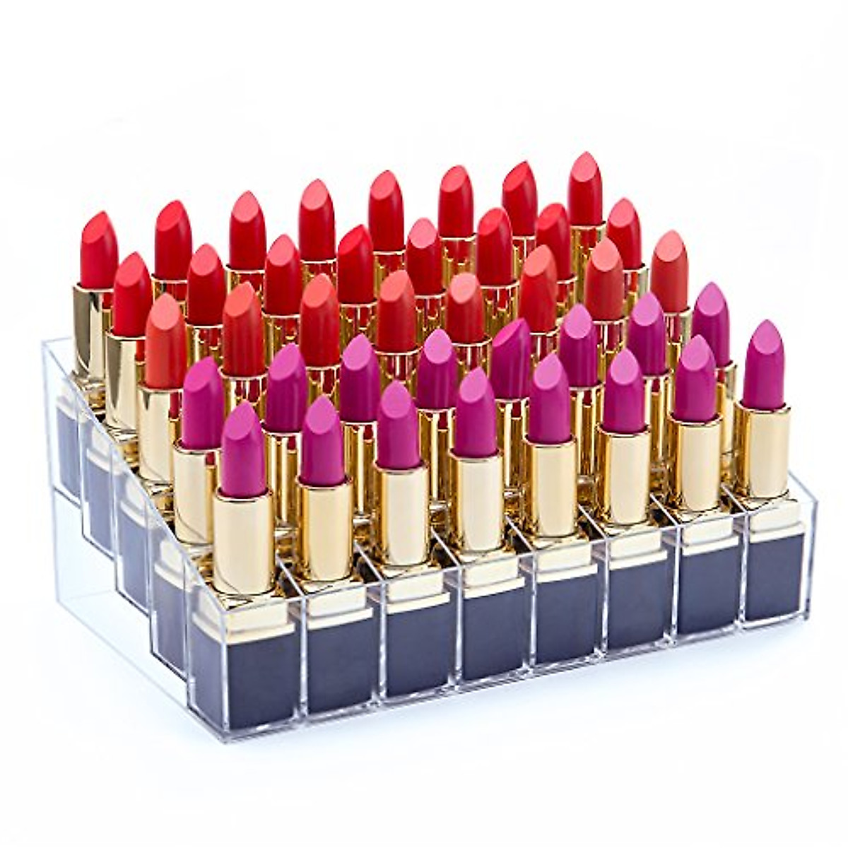 Benbilry Lipstick Holder, 40 Space Acrylic Lipstick Holder Organizer Case Display Rack，40 Slots (in a 8 x 5 Arrangement) Stand Cosmetic Makeup Organizer Lipstick, Brushes, Bottles More