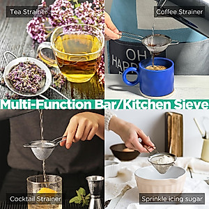 Fine Mesh Sieve Strainer Stainless Steel Cocktail Strainer Food Strainers Tea Strainer Coffee Strainer with Long Handle for Double Straining Utensil 3.3 inch by Homestia