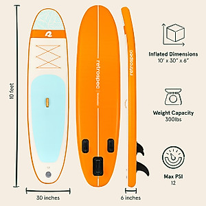 Retrospec Weekender 10' Inflatable Stand Up Paddleboard iSUP Bundle with Carrying Case, 3 Piece Adjustable Aluminum Paddle, 3 Removable Fins, Pump, and Cell Phone Case