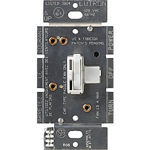 Lutron Toggler Quiet 3-Speed Slide-To-Off Fan Control, 1.5-Amp, Single-Pole/3-Way, AYFSQ-F-WH, White