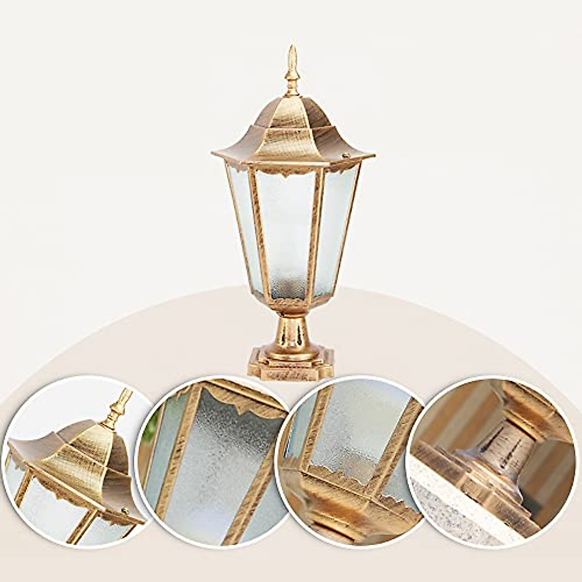 Retro Post Light Aluminum Garden Pillar Lamp Outdoor Lighting Column Lamp Waterproof IP65 Street Light Glass Lantern Gate Stigma Light Courtyard Landscape Light Fence Lawn Porch Deck Garage