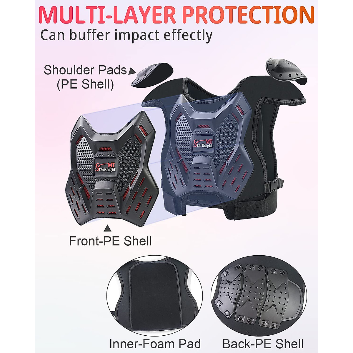 Kids Dirt Bike Gear - StarknightMT Youth Motorcycle Riding Protective Gear ATV Chest Protector Motocross Armor Suit for Boys Girls Mountain Biking Cycling, Black