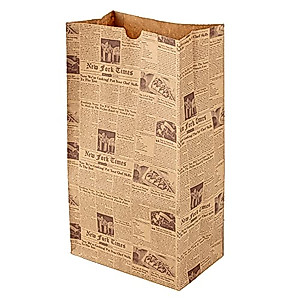 Restaurantware Bag Tek 12 Lb Disposable Lunch Bags 100 Sturdy Take Out Bags - Flat Bottom Microwavable Kraft Newsprint Design Paper Bags Freezable Great For Restaurants Cafes And Bakeries