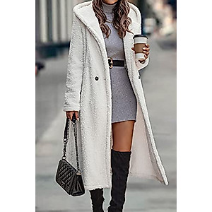 PRETTYGARDEN Women's Fashion Winter Coats Fuzzy Fleece Long Hooded Jackets Button Down Faux Fur Warm Outerwear (Beige White,Medium)