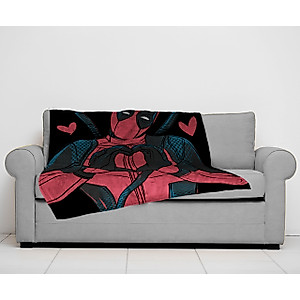 Marvel Deadpool Hearts Plush Throw Blanket - Measures 50 x 70 inches, Red and Black Super Soft Lightweight Fleece Bedding