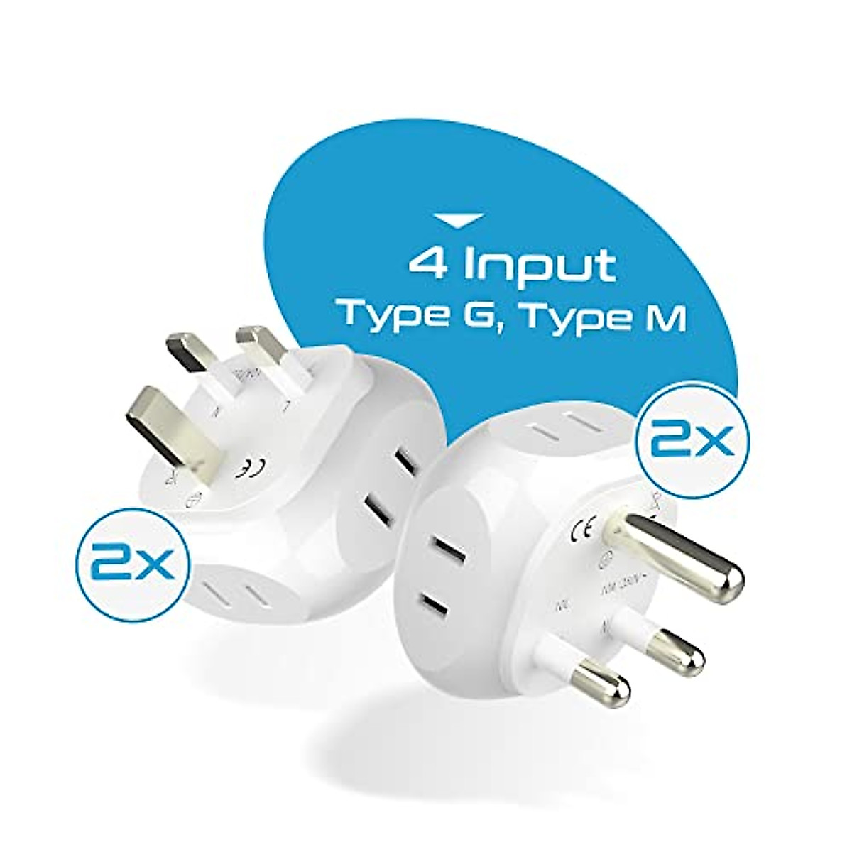 Ceptics South Africa Travel Plug Adapter Set - 4 Input - Ultra Compact - Light Weight - Type M and Type G - USA to Any Type M Countries Such as Botswana, Namibia - 4 Pack (PT-7-10L-4PK),White