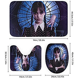 4 Pcs Wednesday Addams Shower Curtain Sets with Non-Slip Rug,Toilet Lid Cover and Absorbent Carpet Bath Mat,Durable Waterproof Shower Curtain with 12 Hooks for Bathroom 70.8" 70.8" (K, One Size)
