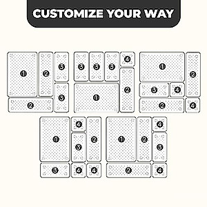 FRANIKAI 25 PCS Clear Plastic Drawer Organizer Set with 4 Sizes, Vanity Desk Drawer Divider & Makeup Organizer, Bathroom, Kitchen, Office Desk & Jewelry Organizer, Cabinet Storage Bins Divider Plastic Drawer Organizer of 25 PCS , Set 4 Sizes for Bathroom,