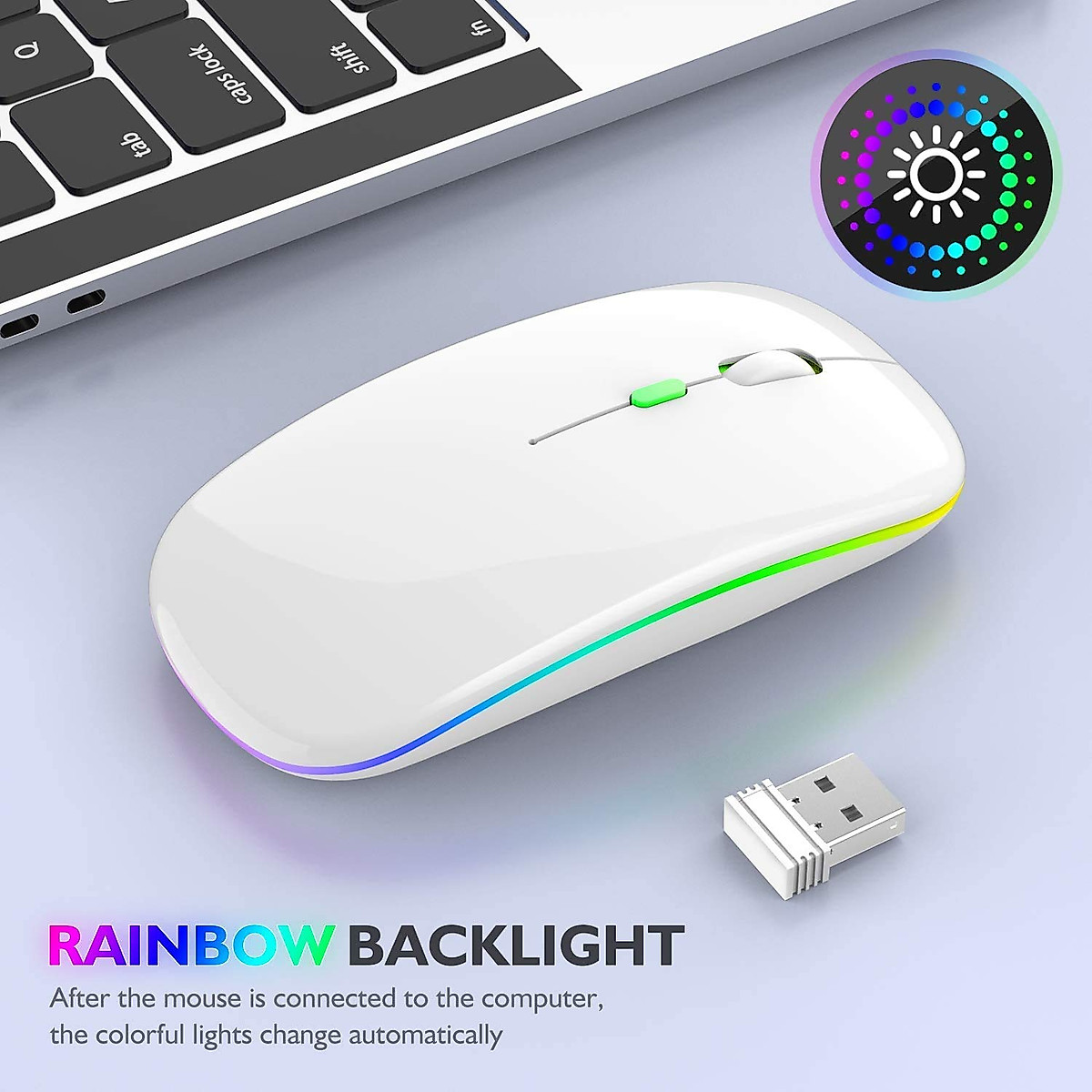 Neises LED Wireless Mouse,Wireless Mouse for MacBook Air/MacBook Pro/Mac/Laptop/MacBook/iPad,Bluetooth Mouse for MacBook Air/Pro/Mac/ipad/ipad pro/OS 13 and Above (White)