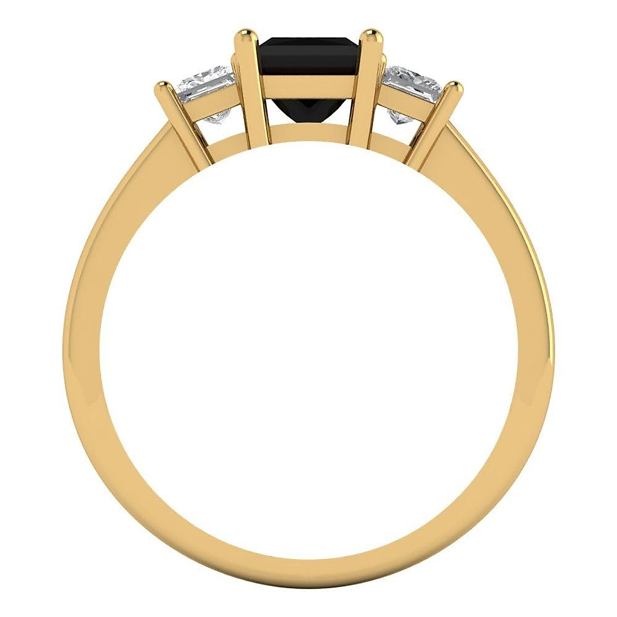 0.89ct Princess cut 3 stone Solitaire W/accent Black Onyx Wedding Bridal art deco Anniversary Ring 14k Yellow Gold 9