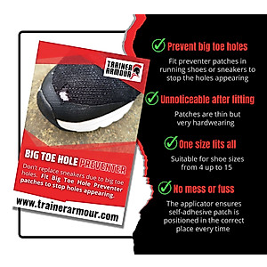 Trainer Armour - Big Toe Hole Preventer, self-Adhesive Patches with a Clever applicator. Shoe Toe Burst Toe Box Blowout Prevention Insert, Toe Hole Area Repair Patch. for Running Shoes and Sneakers.