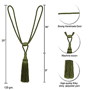 MALANOV 2 Pack Curtain Tiebacks Handmade Elegant Curtain Tie Backs Holdbacks with Tassel, Polyester Curtain Tieback for Home Office Hotel Decor - Green