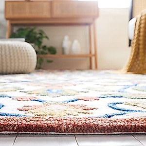 SAFAVIEH Blossom Collection 6' Square Ivory/Green BLM562A Handmade Floral Premium Wool Living Room Dining Bedroom Area Rug