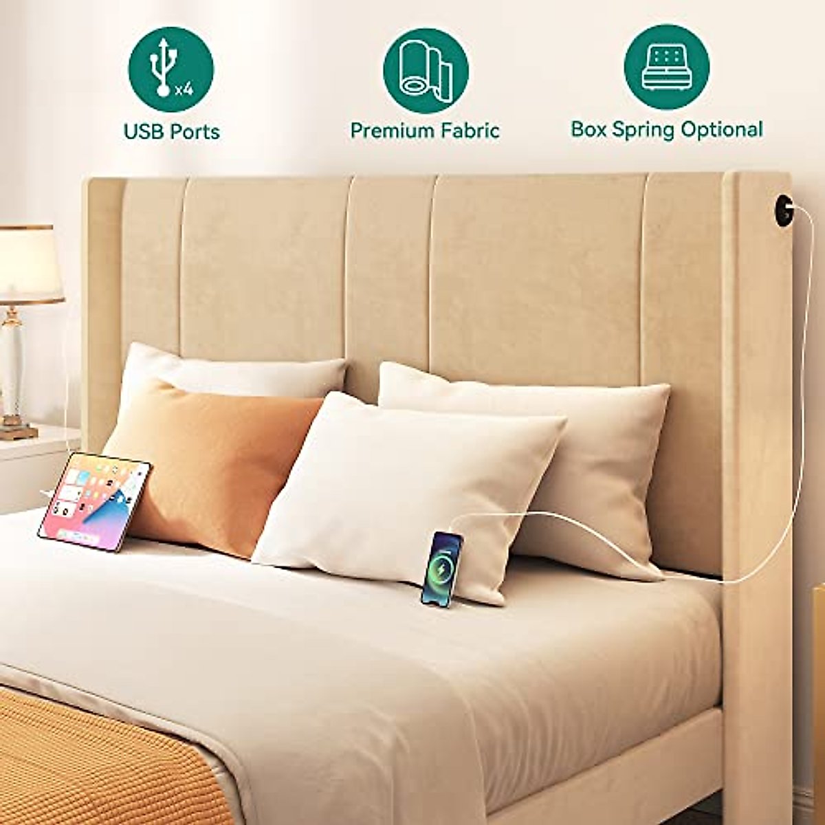 YITAHOME Queen Size Bed Frame, Platform Bed Frame with Storage Drawers, Upholstered Bed Frame with Headboard Built-in 2 USB Charging Stations and Strong Wood Slats Support, No Box Spring Needed, Beige