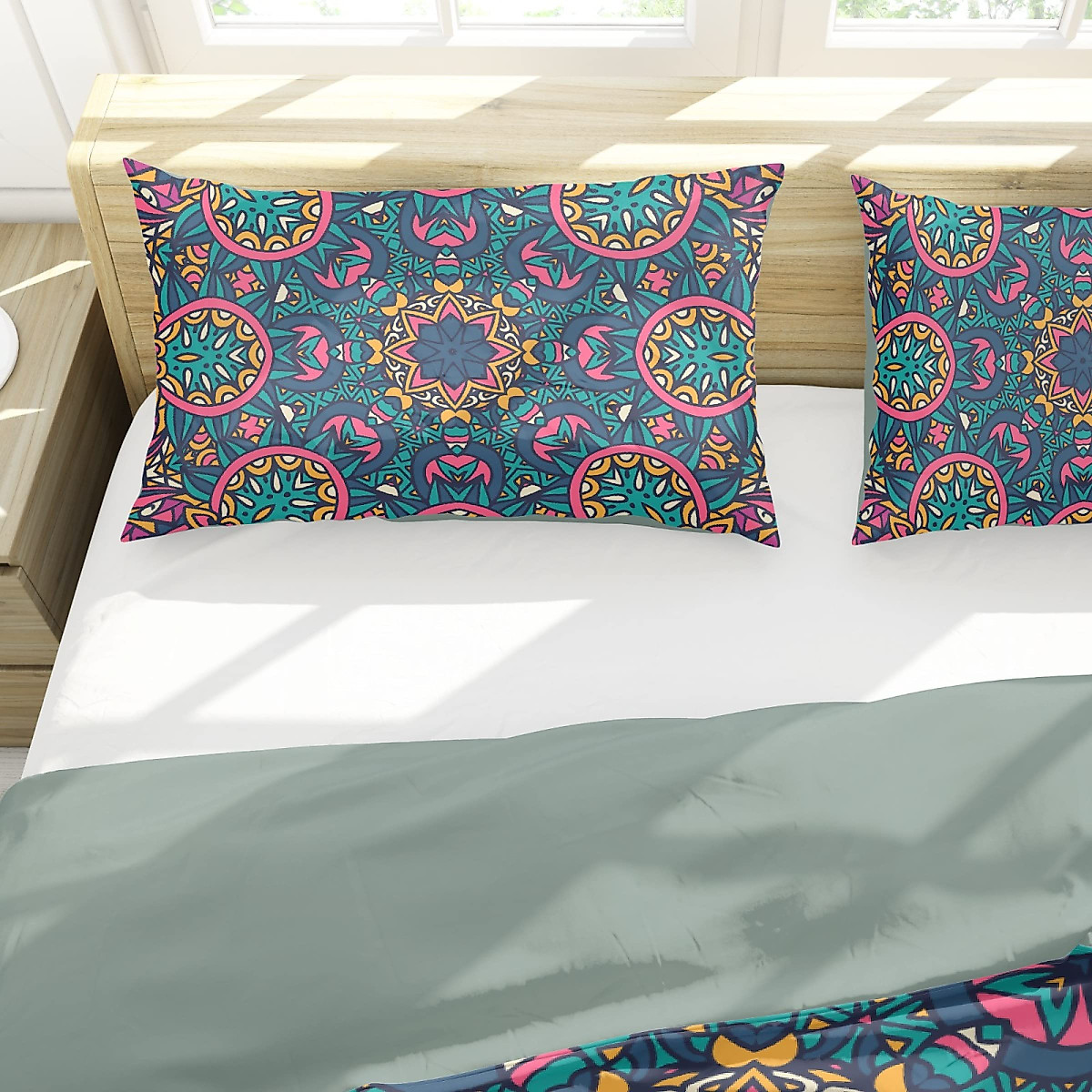 Thuswarm Abstract Boho Festive Mandala 3-Piece Bedding Set 104"x90" King Size 1 Quilt Cover + 2 Pillow Cases with Invisible Zipper Ultra Soft Microfiber Comforter Cover Sets for Home