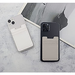 Fulgamo 2Pack Phone Wallet,Leather Phone Card Holder Adhesive Stick On Credit Card Pocket for Back of Phone Case iPhone and Android-White,Grey