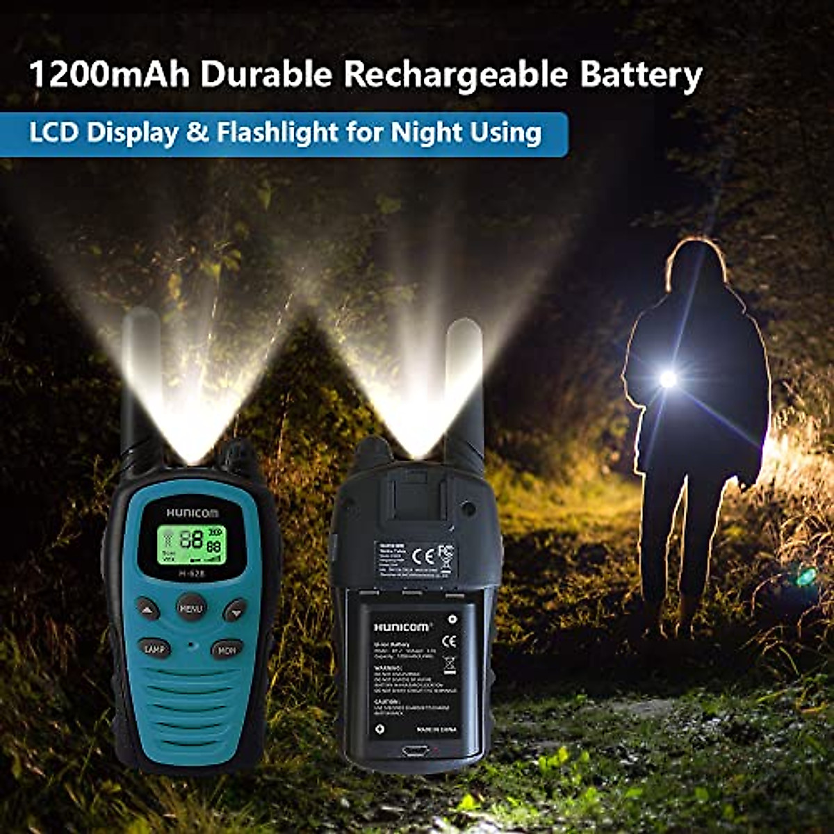 Rechargeable Walkie Talkies for Adults - Long Range FRS 2 Way Radios with VOX Flashlight 1200 mAh Battery
