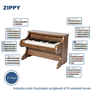 ZIPPY Kids Piano Keyboard, 25 Keys Digital Piano for Kids, Mini Music Educational Instrument Toy, Wood Piano for Toddlers Girls Boys, Walnut