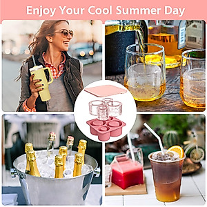 Ice Cube Tray for Stanley Cup, Silicone Ice Cube Molds for Stanley 20oz 30oz 40oz Tumbler Cup, Ice Cube Trays with Lids for Chilling Cocktails,Whiskey,Drinks,Coffee (C-Pink)