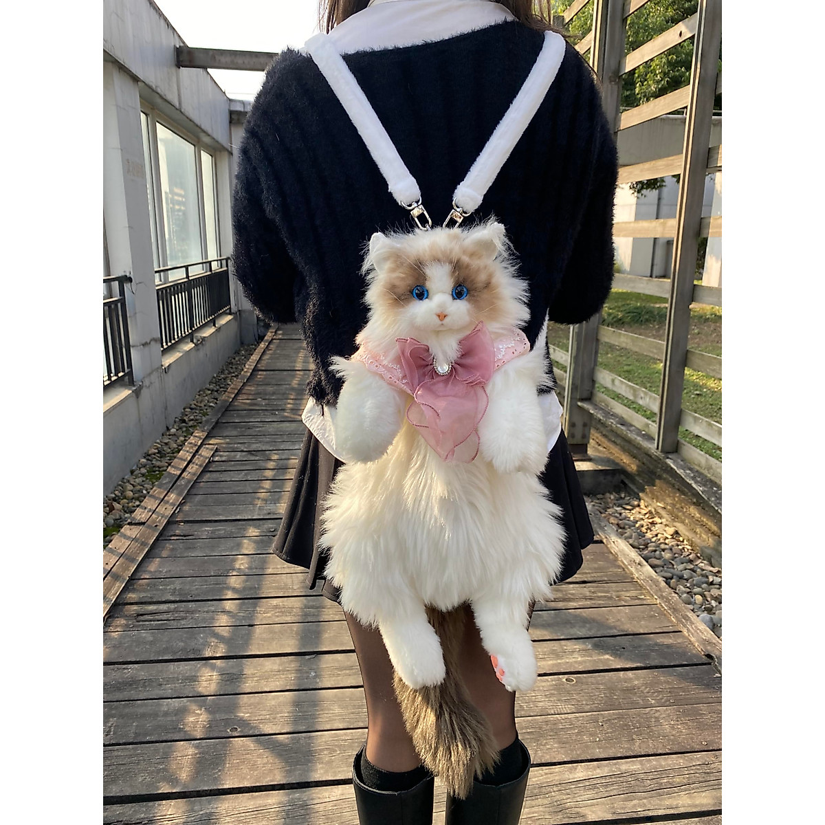 Chongker Stuffed Animals Backpack - Cute Cat plush Backpack, Handcrafted Realistic Cat Shaped Backpack for Women,Girls,Adults,Kids,Idea for Birthdays,Anniversaries,Ordinary days, Large Ragdoll Bag