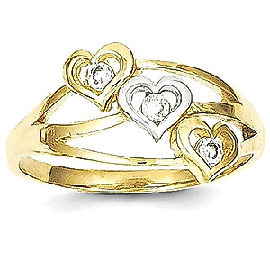IceCarats 10K Yellow Gold Triple Heart Love 3 Stone Cubic Zirconia CZ Ring Size 6