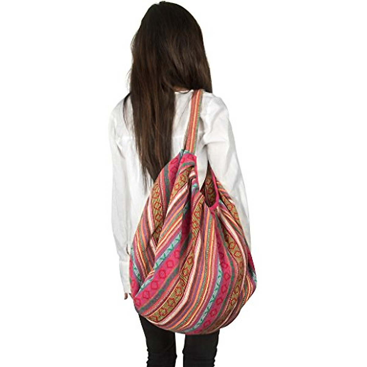 Pink Jacquard Cotton Shoulder Travel Canvas Tote Bag Hobo Style Casual Market Purse Handbag