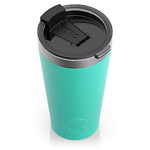 RTIC Pint 16 oz Insulated Tumbler Stainless Steel Metal Coffee, Frozen Cocktail, Drink, Tea Travel Cup with Lid, Spill Proof, Hot and Cold, Portable Thermal Mug for Car, Camping, Sea Glass