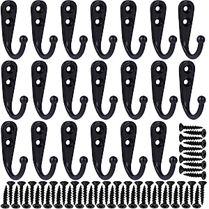 Onwon 20 Pieces Wall Mounted Hooks with 50 Pieces Screws, Vintage Style Robe Hooks Single Coat Hanger Coat Hooks (Black)