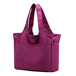 Wxnow Nylon Travel Tote Beach Bag with Zipper for Women Large Shoulder Bag Purse Bags Teacher or Nurse Purple
