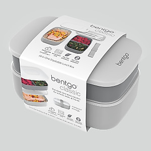 Bentgo Classic - All-in-One Stackable Bento Lunch Box Container - Modern Bento-Style Design Includes 2 Stackable Containers, Built-in Plastic Utensil Set, and Nylon Sealing Strap (Gray)