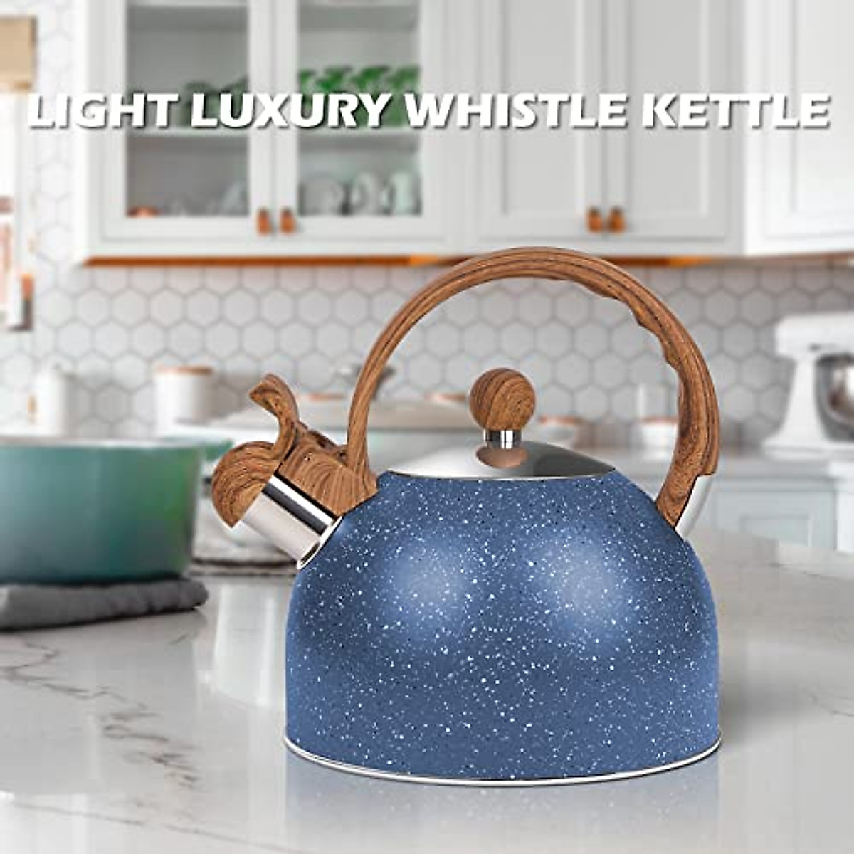 Tea Kettle for Stovetop, 2.5 Quart Stainless Water Teapot Boilers for Stovetops, Induction Stone Kettle with Loud Whistle - Perfect for Preparing Hot Water Fast for Coffee Tea (Blue)