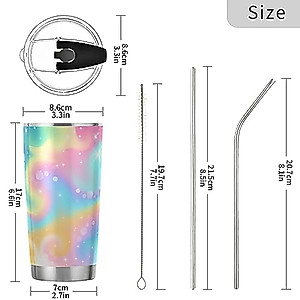 Jihqo Multicolor Rainbow Galaxy Tumbler with Lid and Straw, Insulated Stainless Steel Tumbler Cup, Double Walled Travel Coffee Mug Thermal Vacuum Cups for Hot & Cold Drinks 20oz