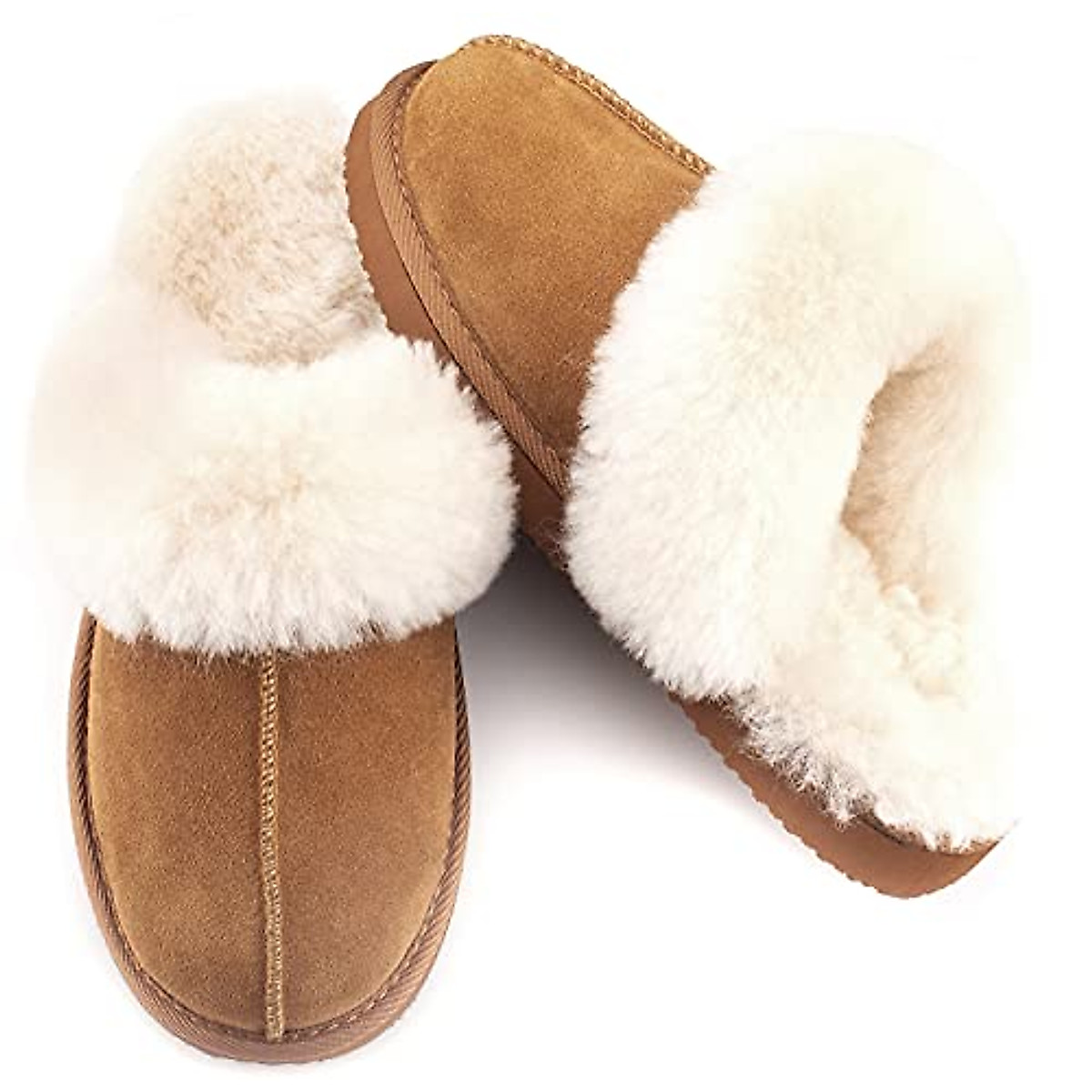 Parfeying Women's Sheepskin House Slippers Indoor Outdoor Shearling Shoes for Women,L21605 Chestnut 8US