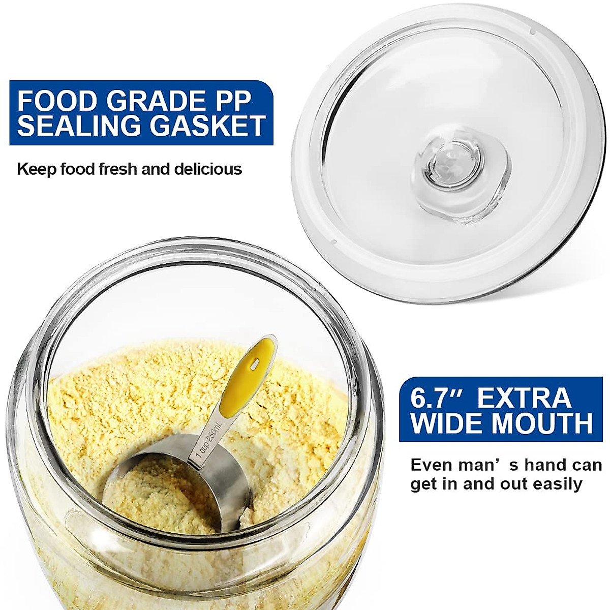 Daitouge 2.5 Gallon Glass Jars with Lids, Large Cookie Jars with Big Opening, 1 Pack Food Storage Canister for Kitchen, Great for Storage Flour, Rice, Sugar, Pasta, Candy