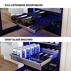 Zephyr 24 Inch Wine Fridge & Beverage Refrigerator Single Zone Full Size - Tall Wine Cooler Cellars Large Bar Drink Cabinet Freestanding with Glass Door - 266x12oz cans & 14x750 ml bottles