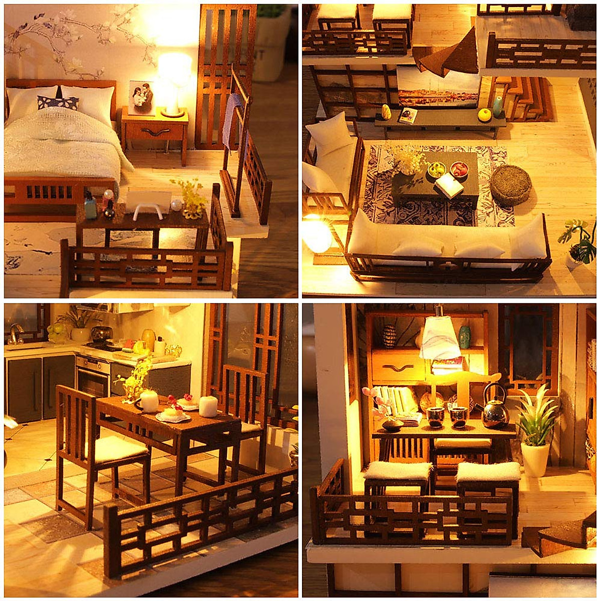 Dollhouse Miniature with Furniture DIY 3D Wooden Doll House Kit Cottage Traditional Yard Creative Room Best Gift for Children Frie (Shi Guang)
