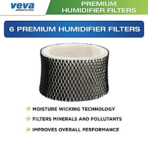 VEVA 6 Pack Premium Humidifier Filters Replacement for Holmes Filter A, HWF62, HWF62S, and Other Sunbeam Cool Mist Humidifiers