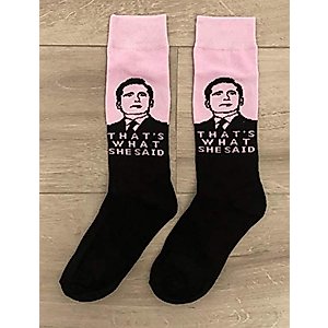 Balanced Co. That's What She Said Dress Socks Michael Scott Funny Socks Crazy Socks Casual Cotton Crew Socks (Pink)