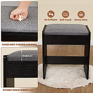 usikey Large Vanity Table Set with Lighted Mirror & Charging Station, Makeup Vanity Dressing Table with 4 Storage Shelves and 4 Drawers, Vanity Desk with 3-Drawer Chest and Cushioned Stool, Black