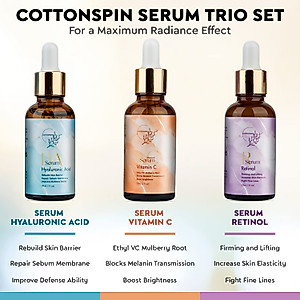 Anti-Aging Facial Serum Set. Vitamin C Serum, Retinol Serum & Hyaluronic Acid Serum for Brightening, Firming & Hydrating for Face. Anti-Wrinkle and Dark Circle Remover. 3x1 Fl Oz