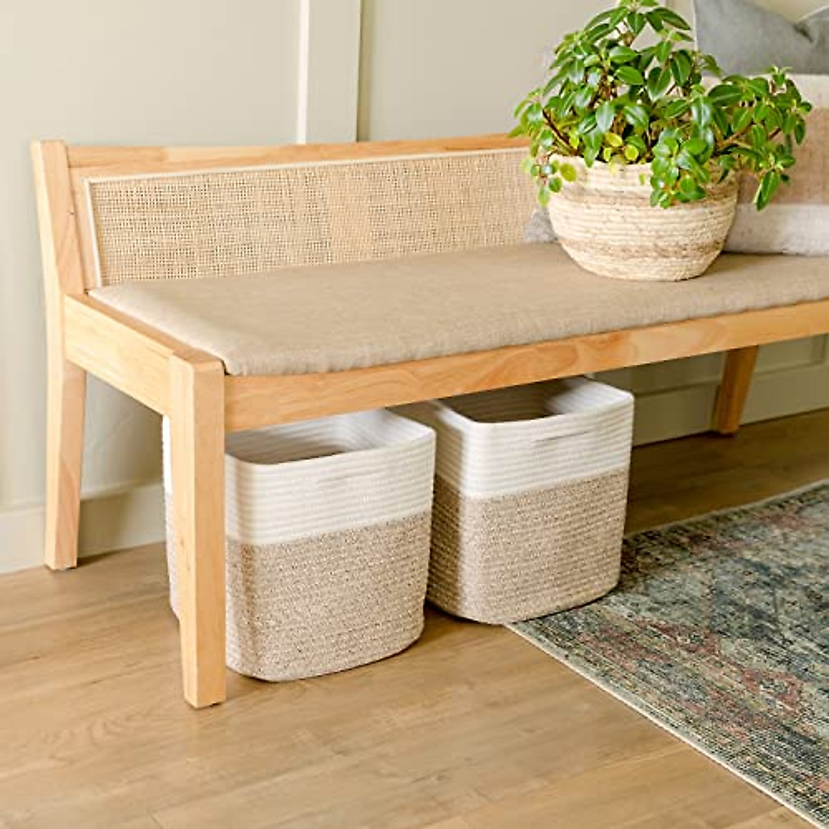 NaturalCozy Storage Cubes 11 Inch Cotton Rope Woven Baskets for Organizing, 3-Pack | Cube Storage Bin | Square Storage Baskets for Shelves Organizer, Classroom, Kids Toy Bins, Closet, Baby Nursery