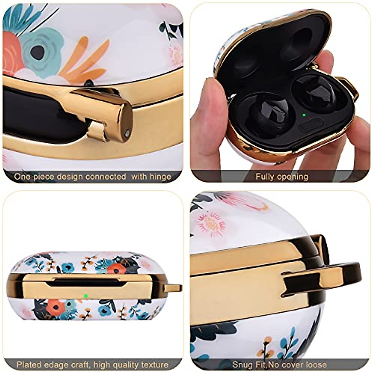 OLEBAND Galaxy Buds and Buds Plus Case with Keychain and Cute Pattern,Hard Protective and Anti-Slip Cover for Samsung Buds+ Charging Case,Earbuds Charging LED Visible,Colorful Flower