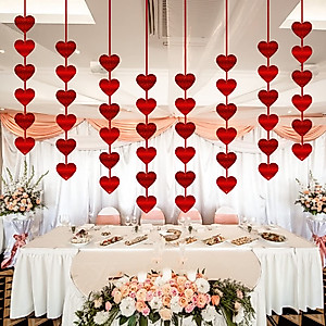 Heart Garland for Valentines Day Decor - 12 Packs Red Glitter Hanging String Hearts - NO DIY - Valentines Day Banner Decorations for Home Mantle Office Wedding Anniversary Birthday Party Supplies