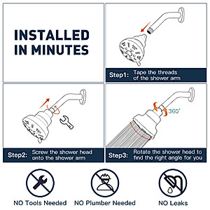 Drifop Filtered Shower Head, High Pressure Shower Head with Filters for Hard Water, Bathroom Water Softener Shower Head Adjustable Angle, 5 Spray Modes Fixed Showerhead (Chrome), BHS-001