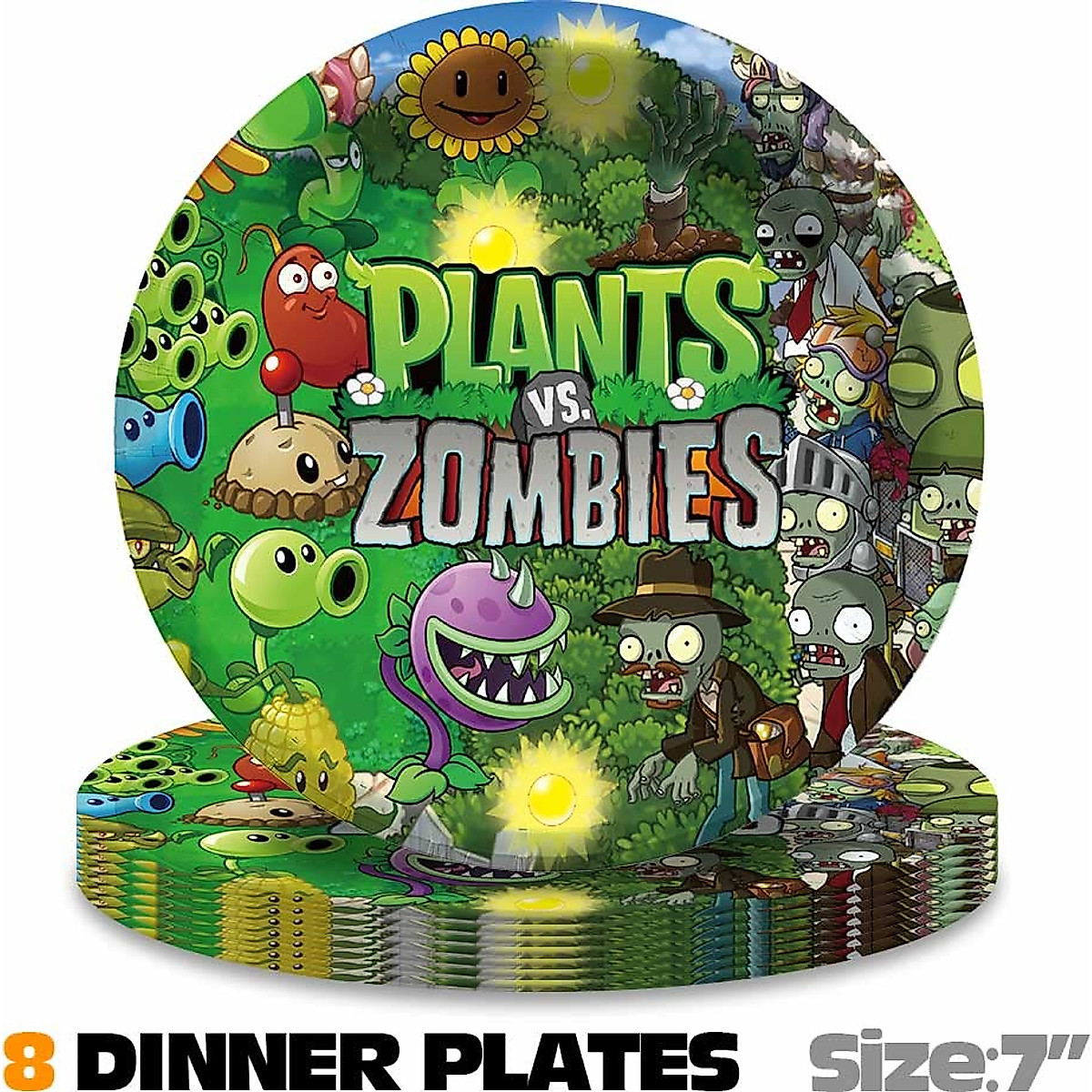 Plants vs. Zombies Party Supplies Birthday Decorations Plates Balloons Banner Cake Toppers Plastic Cutlery Disposable Plastic Knives Forks Set Decorations Decor