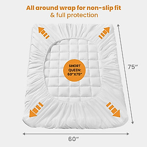 MATBEBY RV Short Queen Mattress Pad - Cooling Breathable Mattress Topper, Quilted Fitted Mattress Protector, Pillow Top Mattress Cover with 8-21" Deep Pocket, Soft, Machine Washable, White, 60"x75"