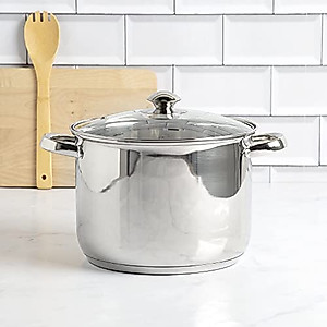 Ecolution Stainless Steel Stock Pot with Encapsulated Bottom Matching Tempered Glass Steam Vented Lids, Made Without PFOA, Dishwasher Safe, 8-Quart, Silver