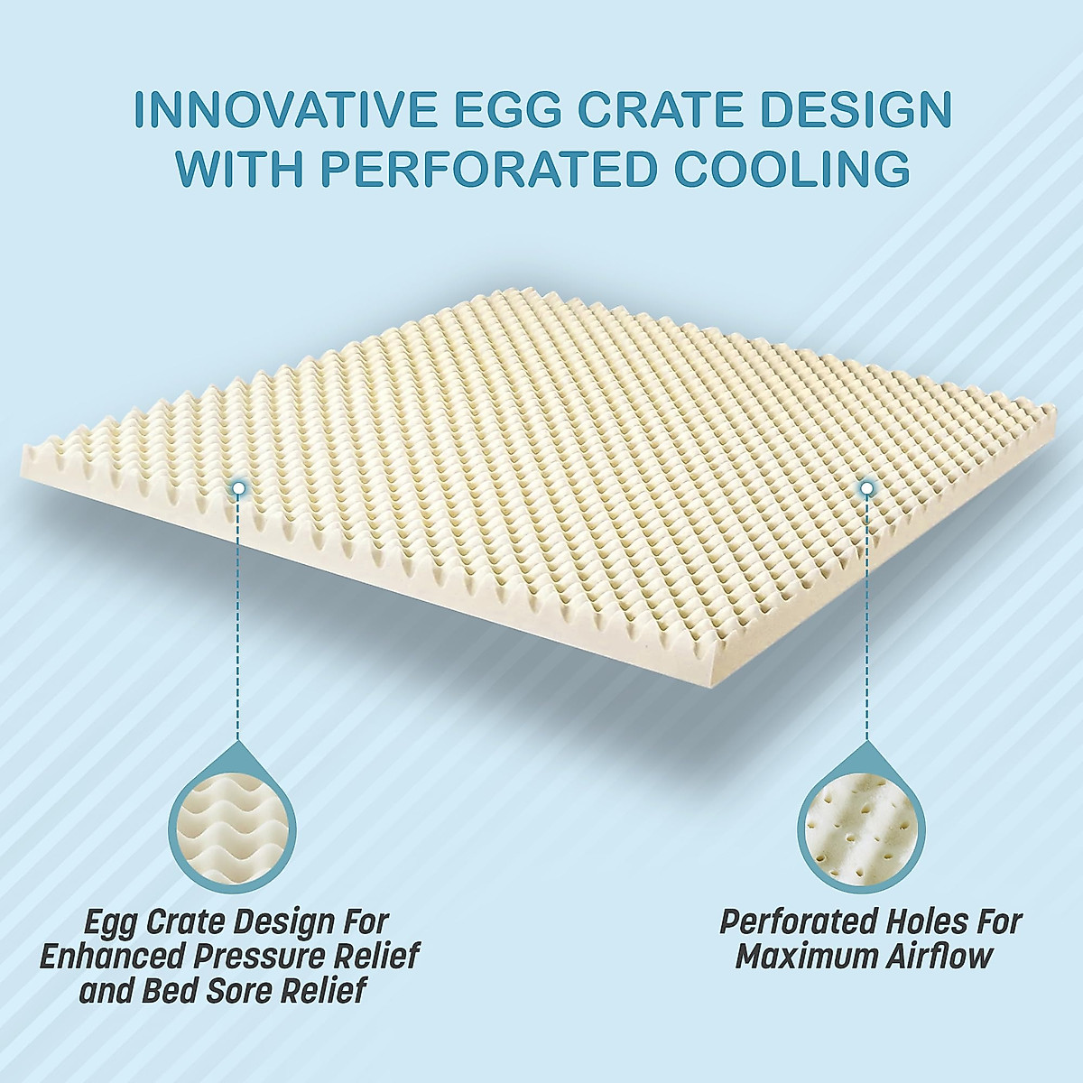 2.4" Green Natural Organic Egg Crate Latex Mattress Topper Twin XL Size - Soft Plush Pillow Top - GOLS Certified Convoluted Foam - Pressure Point Back Pain Relief Sleep Cool Bed Pad