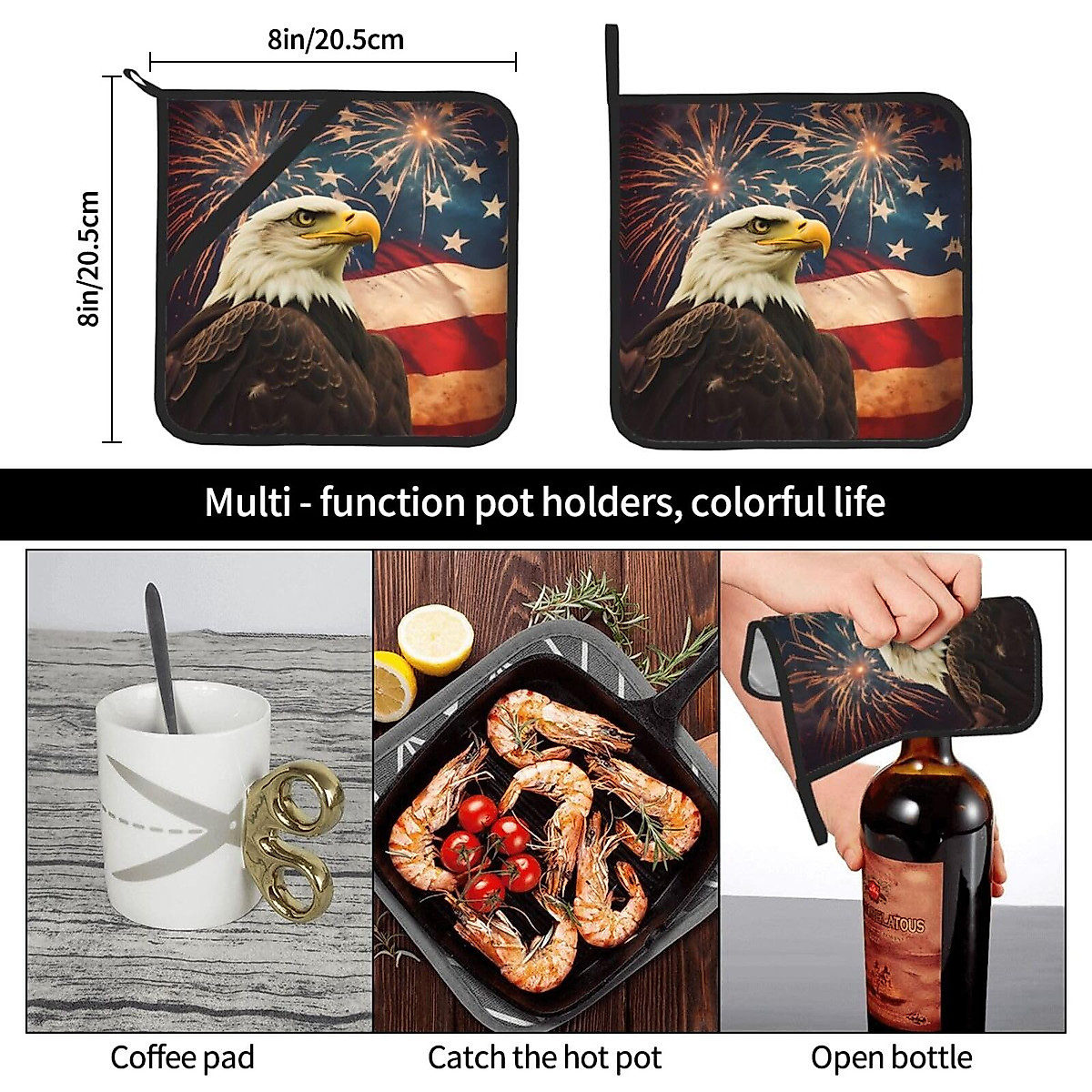 Mother's Day with Red Hearts Pot Holders Sets 2-Piece Set Washable Decorative Kitchen Gift for Cooking Baking BBQ